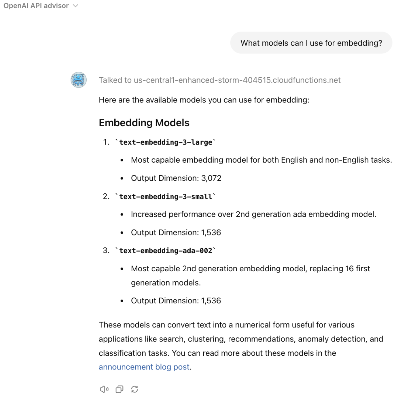 GCP BigQuery Vector Search with GCP Functions and GPT Actions in ChatGPT